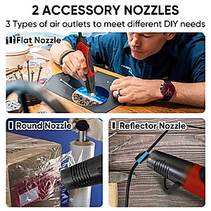 ROMECH 350W Heat Gun with 2 Nozzles, Dual Temp Heat Gun 400°F-660°F, Fast Heat Hot Air Gun with Overload Protection for DIY Craft Embossing Shrink Wrapping (Red)