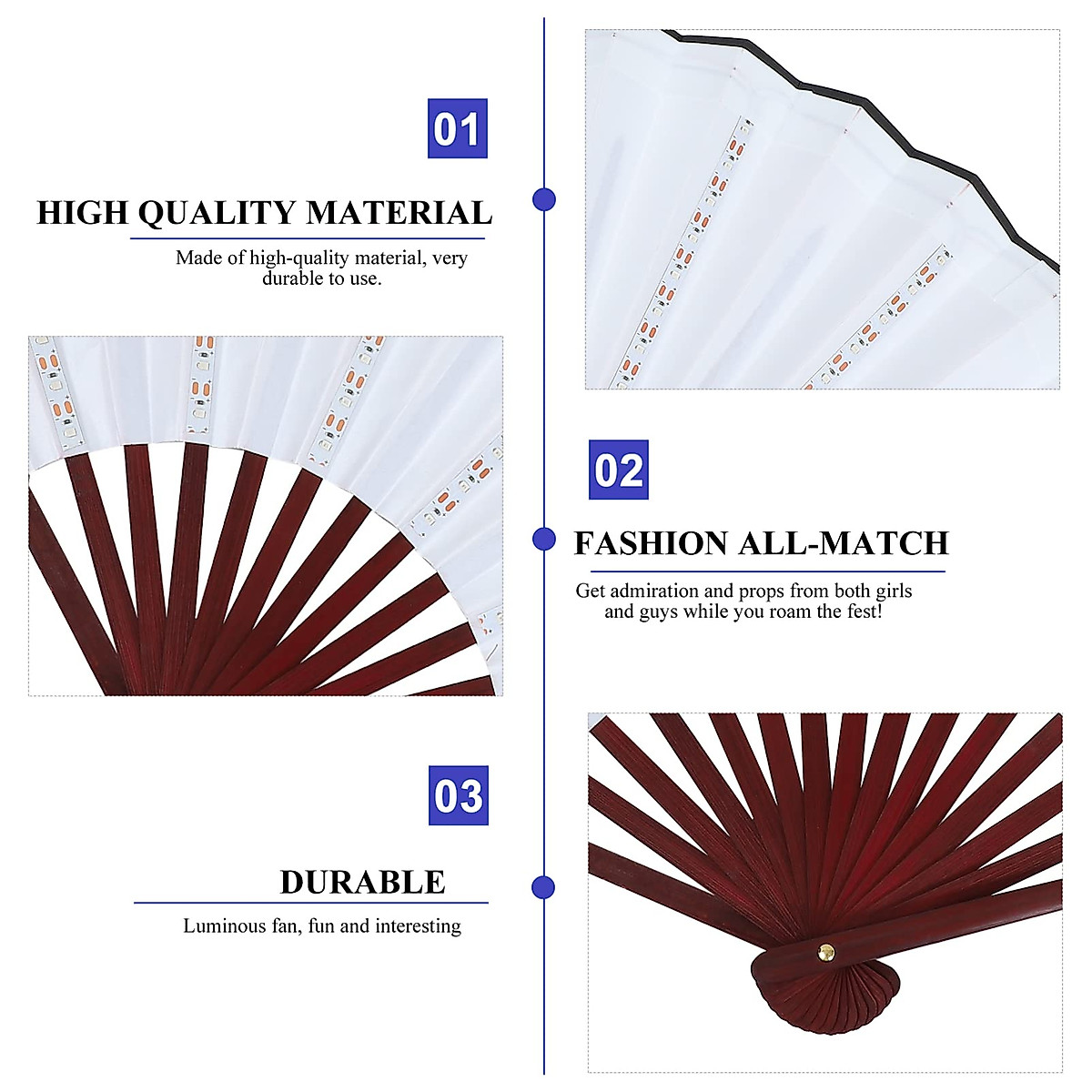 NUOBESTY Handheld Fan Handheld Fan Fans Fans Large Folding Hand Rave Fan Chinease Japanese Folding Hand Fan Festival Fan for EDM Club Music Festival Event Party Dance Hand Held Fan Hand Held Fan