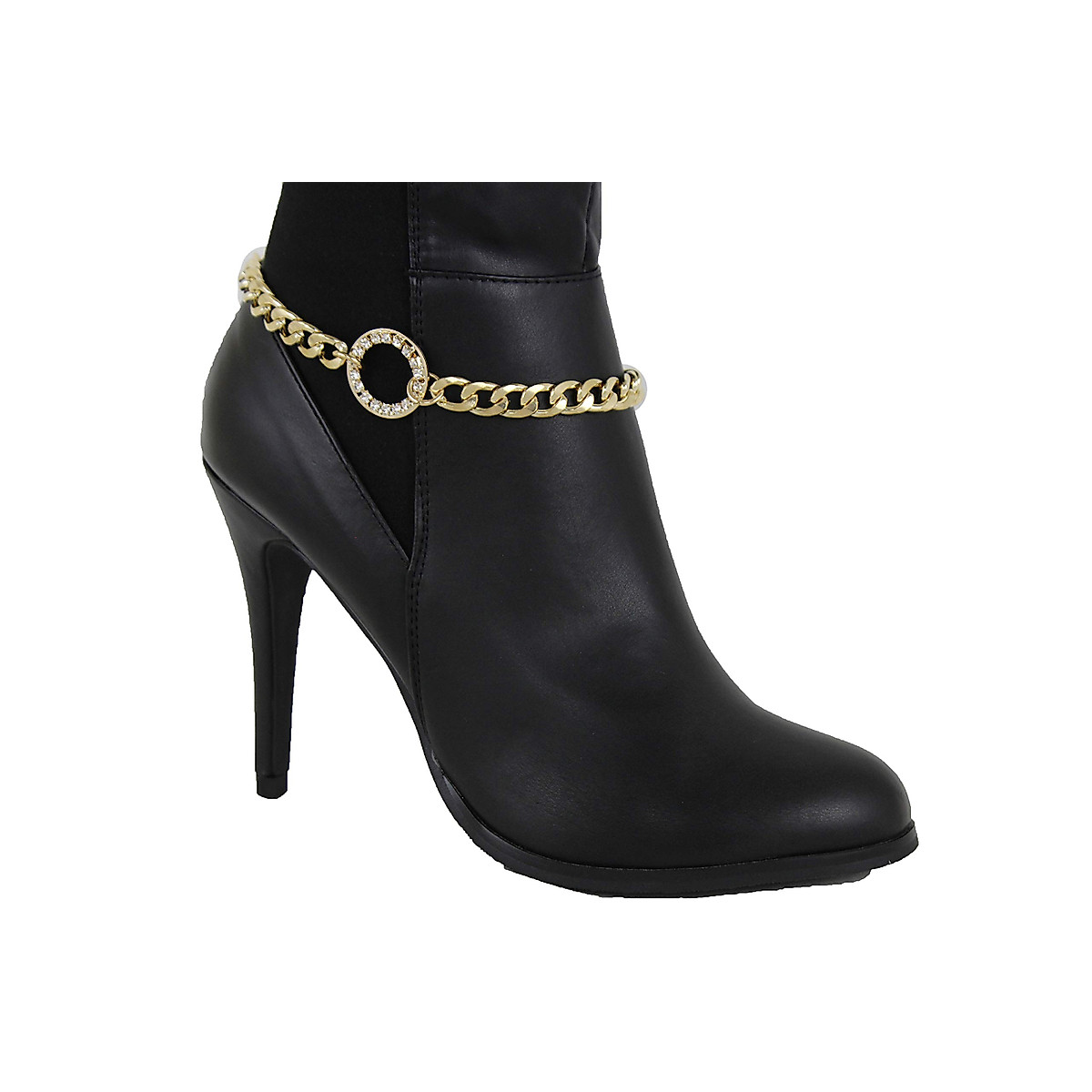 Women Western Fashion Anklet Boot Chains Bracelet Gold Metal Bling Ring Beads Round Shoe Charm