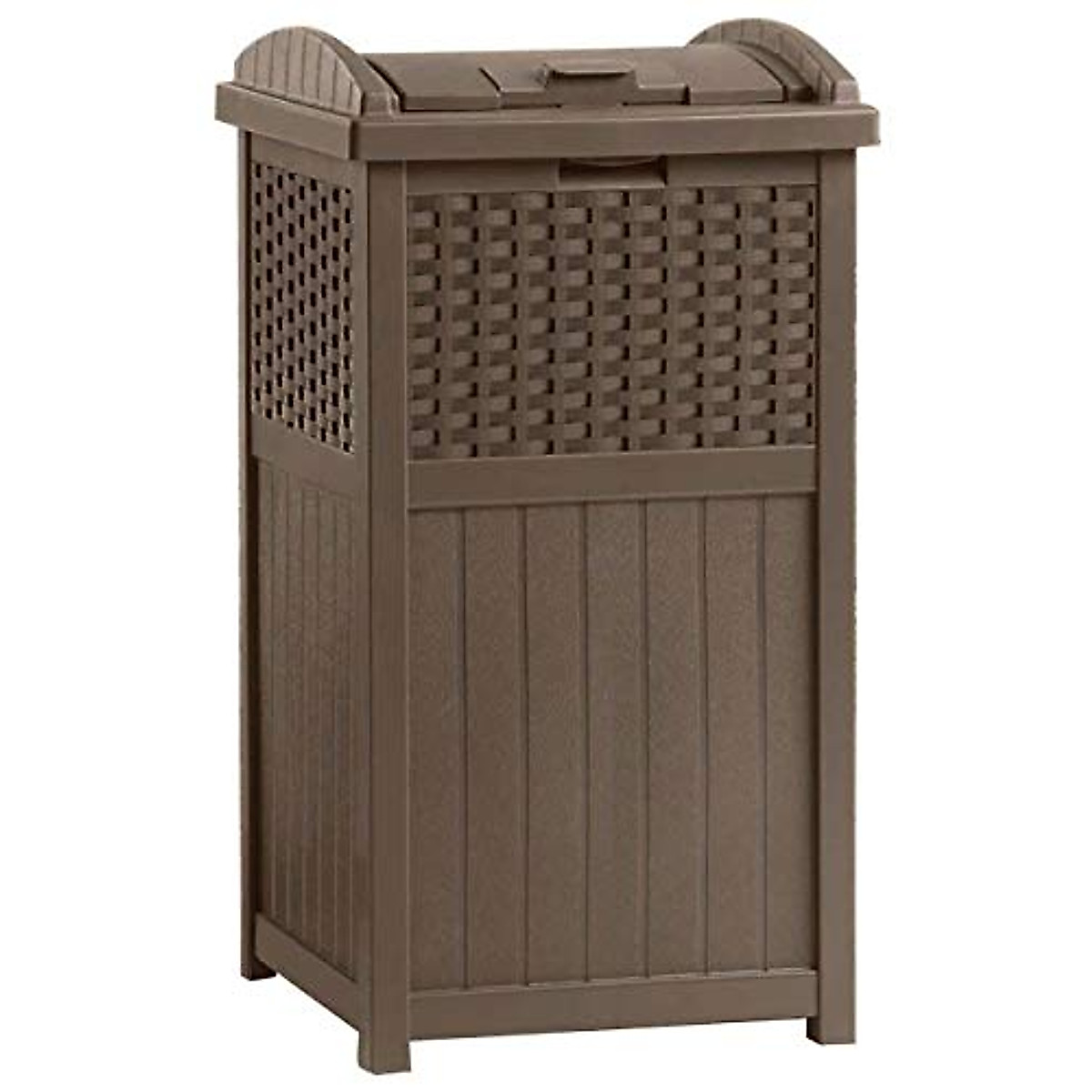 Suncast GHW1732 15.75" x 16" x 31.6" Trashcan Hideaway Outdoor Commercial 33 Gallon 31.6" Resin Garbage Waste Bin with Lid in Brown for Garage, 2 Pack
