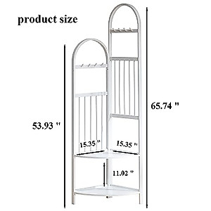 latifolia Corner Clothing Rack, bamboo clohes rack with 8 Hooks for hanging clothes, hats, Bottom two shelves for storage, white