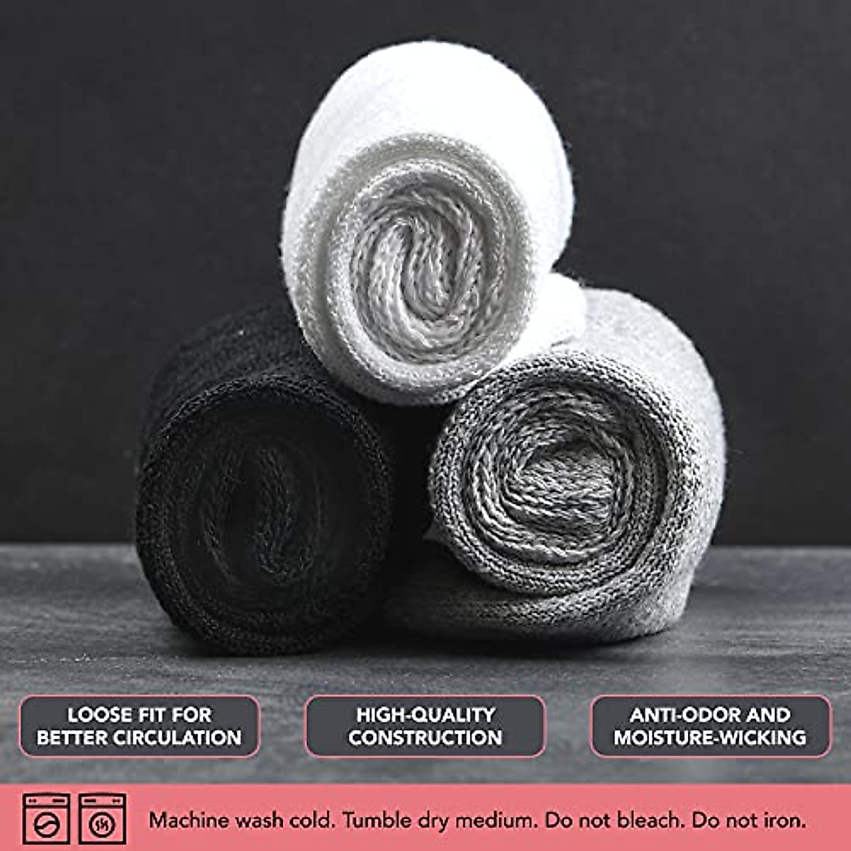 6 Pairs Diabetic Ankle Socks Reinforced Heel and Toe Non-Binding Cushion Socks for Men and Women Grey/Black Sole 13-15 Debra Weitzner