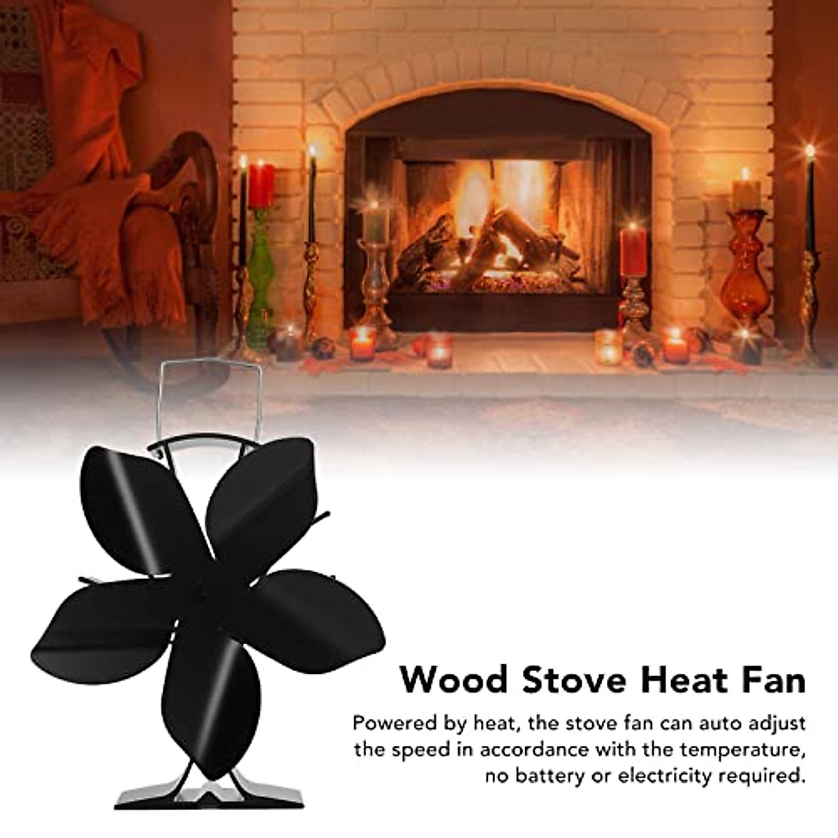 PenRux 5 Blade Wood Stove Fan, Non Electric Heat Powered Fireplace Fans Eco Fan for Home Wood Log Burner Fireplace, Circulates Warm Heated Air Eco Stove Fan,Silent Operation