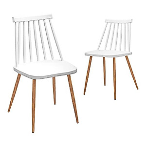 CangLong Spindle Plastic Seat and Back with Metal Leg Side Dining Chair (Set of 2), White