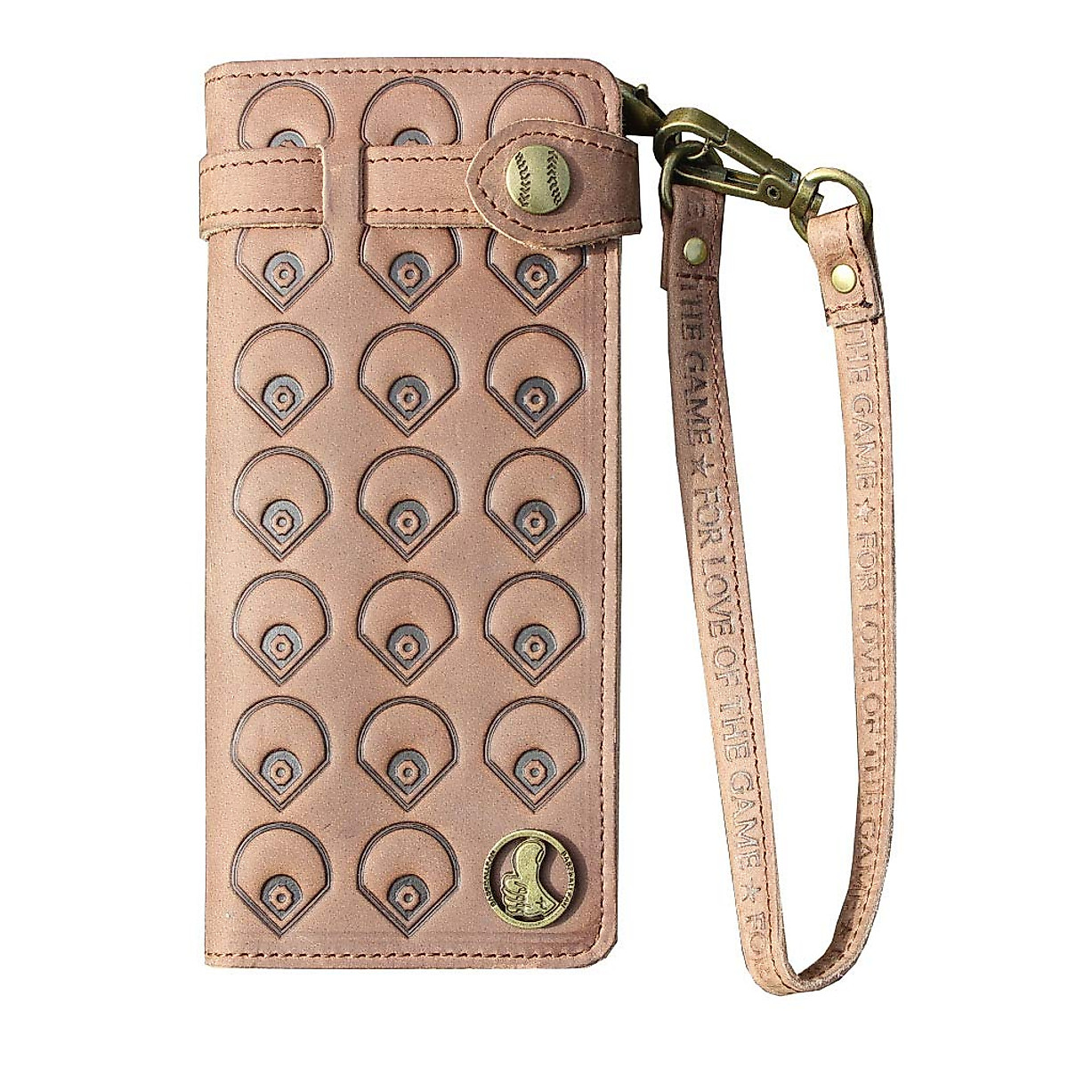 Baseballfan Super Quality New Vintage Cowhide Baseball Glove Leather Wallet with Centre Filed Pattern Wristlet Bag RFID Blocking Wallet in Gift Box for Lady's Gift