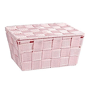 WENKO Storage Basket Adria with lid in Pink, PP, 19 x 14 x 10 cm