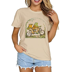 Frog Shirt for Women Classic Book T-Shirt Vintage Graphic Tee Tops Book Lovers Shirt Funny Teacher Shirt (XXL, Apricot)