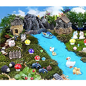 TCJJ 51 Pieces Miniature Fairy Garden Accessories, Fairy Garden Kit, Miniature Figurines Fairy Garden Supplies DIY Micro Landscape Ornaments for Garden Dollhouse Potted Plant Bonsai Terrarium Decor