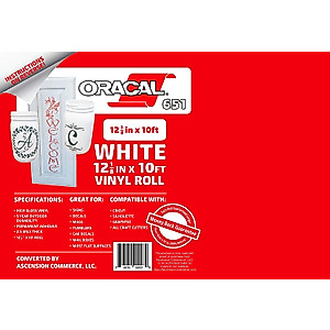 ORACAL 651 Rolls of Vinyl for Cricut, Silhouette, Cameo, Craft Cutters, Printers, and Decals - Gloss Finish - Outdoor and Permanent (12.125" x 10ft, White)