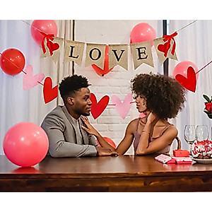 Valentines Day Decor, Love Burlap Banner Valentines Decorations Hanging Heart Garland Rustic Valentine Décor for Home Red Glittery Heart Banner Decor for Mantle Fireplace Wall