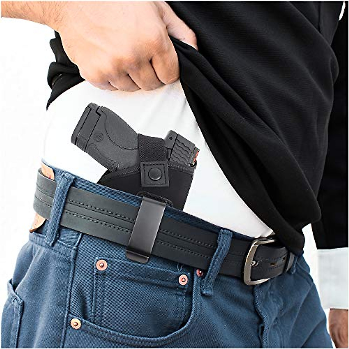 IWB Gun Holster by PH - Concealed Carry Soft Material and Interior - Fits M&P Shield 9mm.40.45 Auto/Glck 19 26 27 29 30 33 42 43 / Rug LC9, LC380 - Taurus Slim, PT111 G2 GX4 - Springfield XDs Hellcat