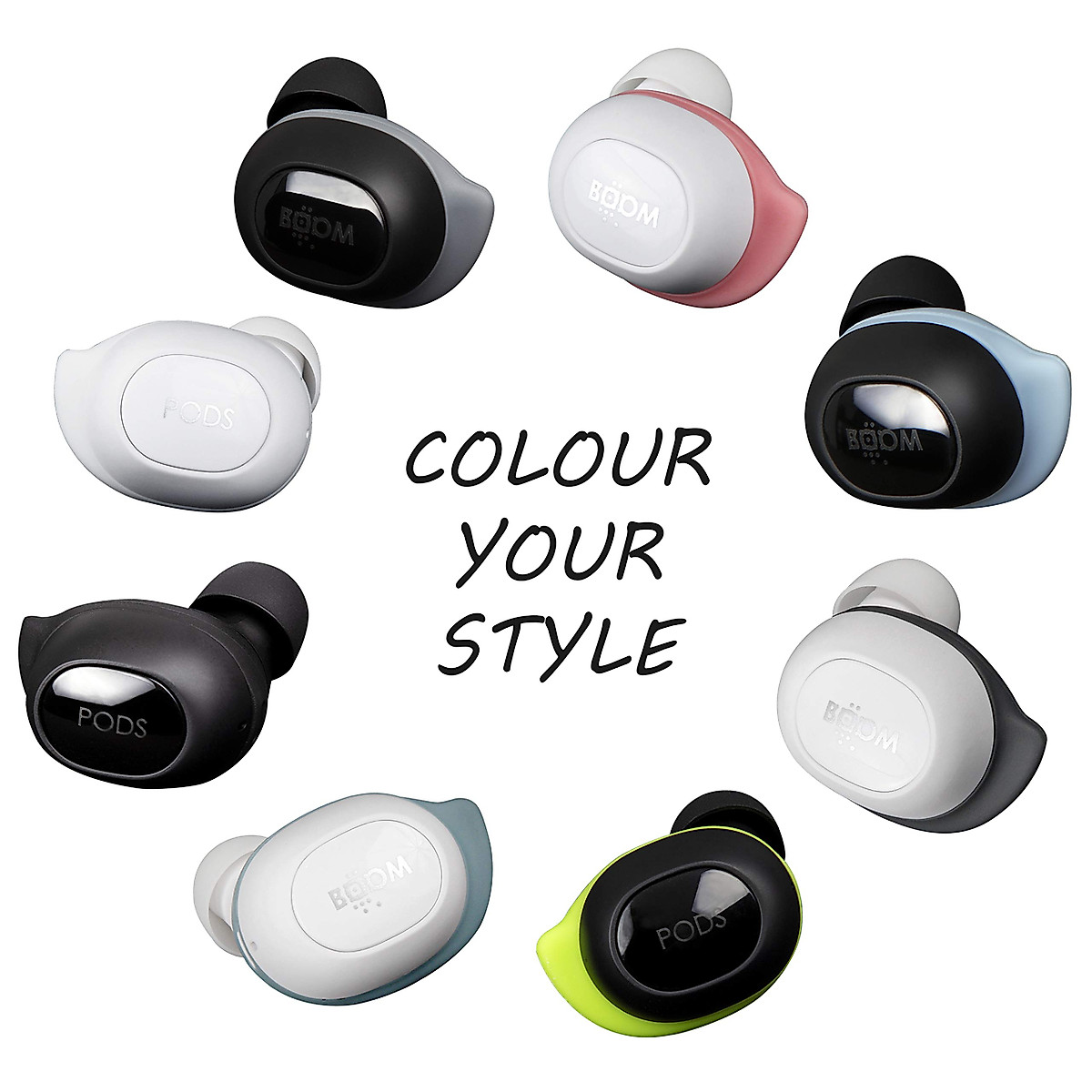 BoomPods Boombuds GS True Wireless - Bluetooth Earbuds IPX5 Water Resistant/Sweatproof Ergofit, Portable Magnetic Charging Case, Best Sports Earphones (White)