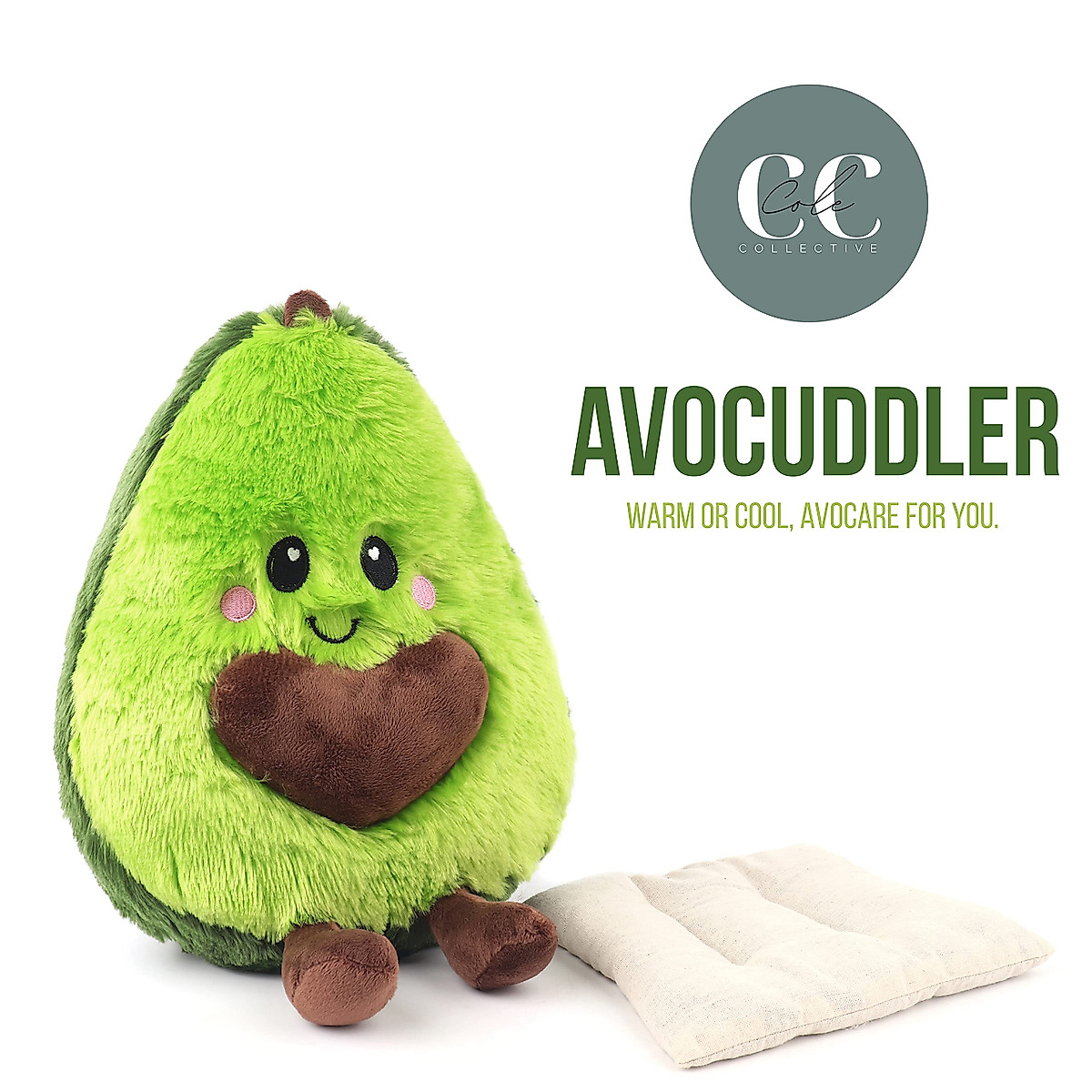 Cole Avocado Microwavable Heating Pad - Pillow Plush Food Toy- Warm Cute Cozy Soft Heatable Stuffed Animal Hot and Cold Therapy for Cramps, Back, Neck Pain Relief Stress Comfort Gift