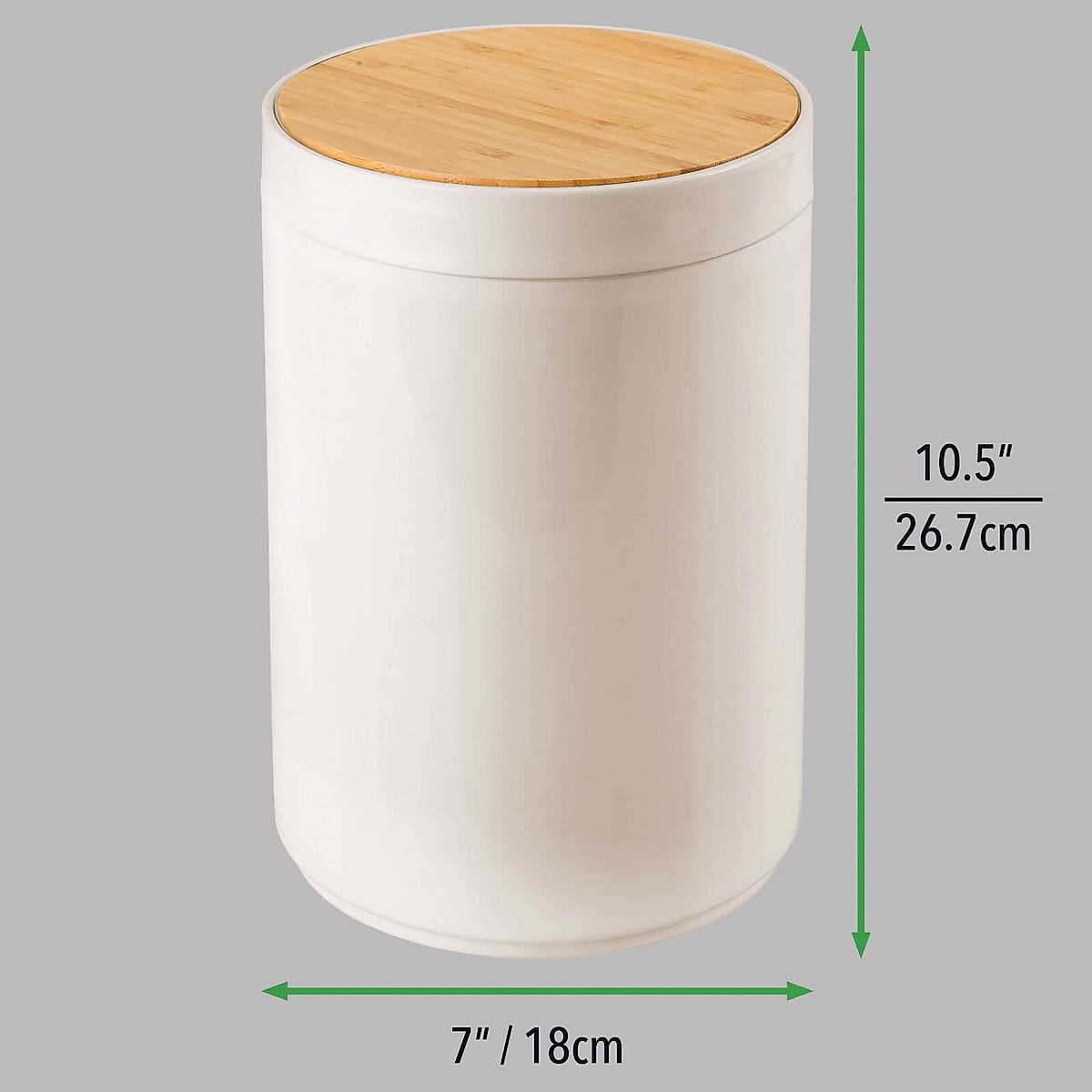 mDesign Plastic Round Trash Can Small Wastebasket, Garbage Bin Container with Swing-Close Lid, Kitchen, Bathroom, Home Office, Bedroom Basket; Holds Waste, Recycling,1.3 Gallon -Cream/Beige/Natural