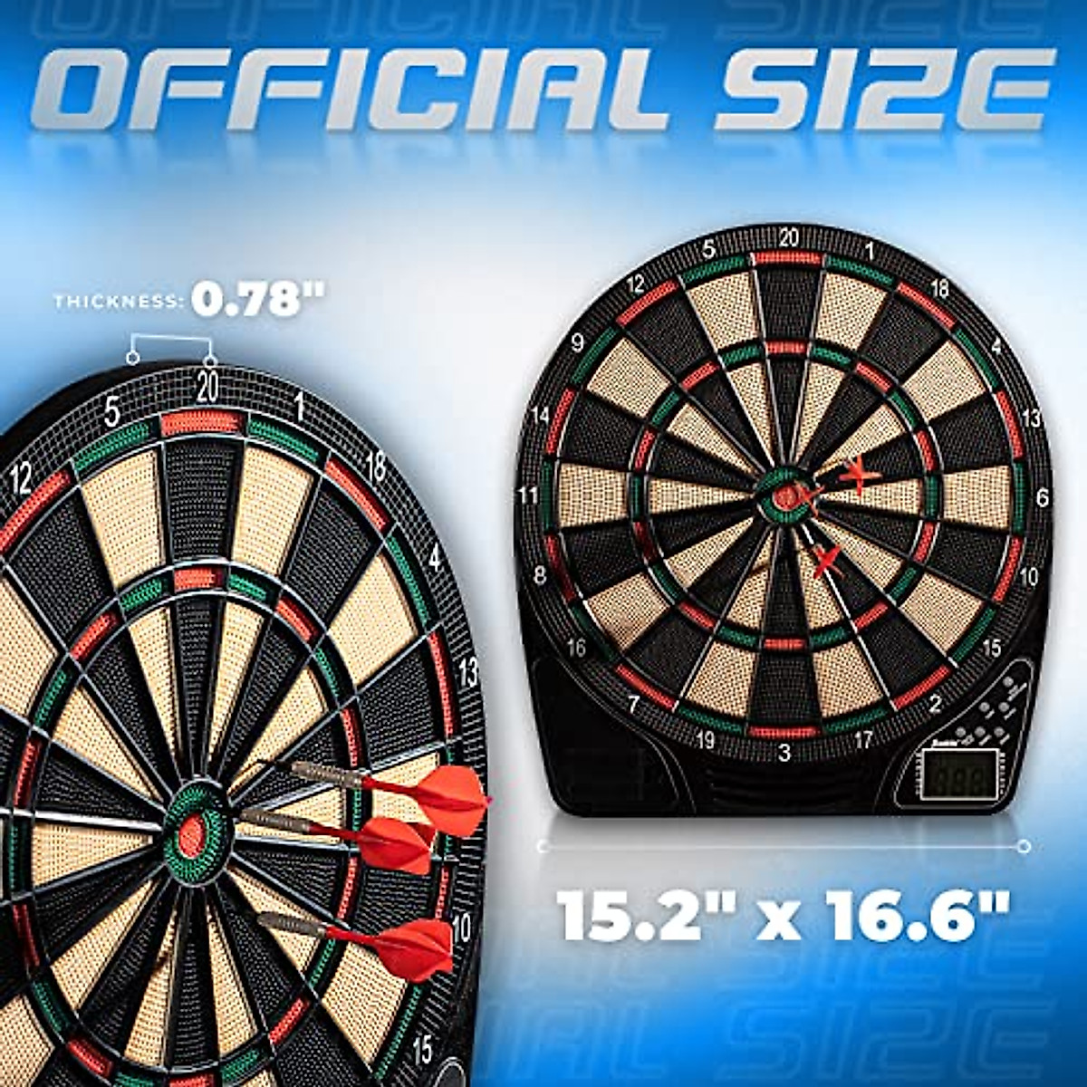 Franklin Sports Electronic Dart Board Sets - Soft Tip Electric Dartboard With Digital Scoreboard - (6) Darts Included, 15"