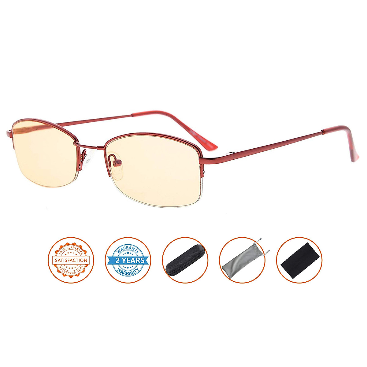 CessBlu Half-Rim Blue Light Filter Glasses Bendable Computer Reading Glasses Women(Wine-Red) without Strength