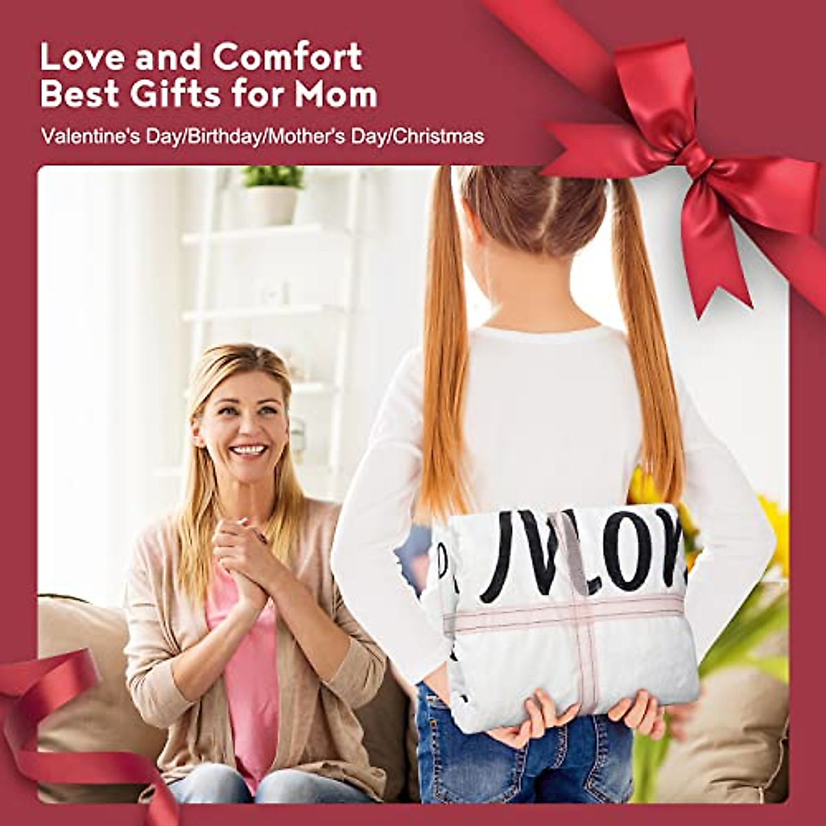 ADEXDO Gifts for Mom from Daughter, Blanket for Mom Gifts, Anniversary Mom Birthday Gifts, I Love You Mom Blanket, Throw Blanket 60" × 50" (White)