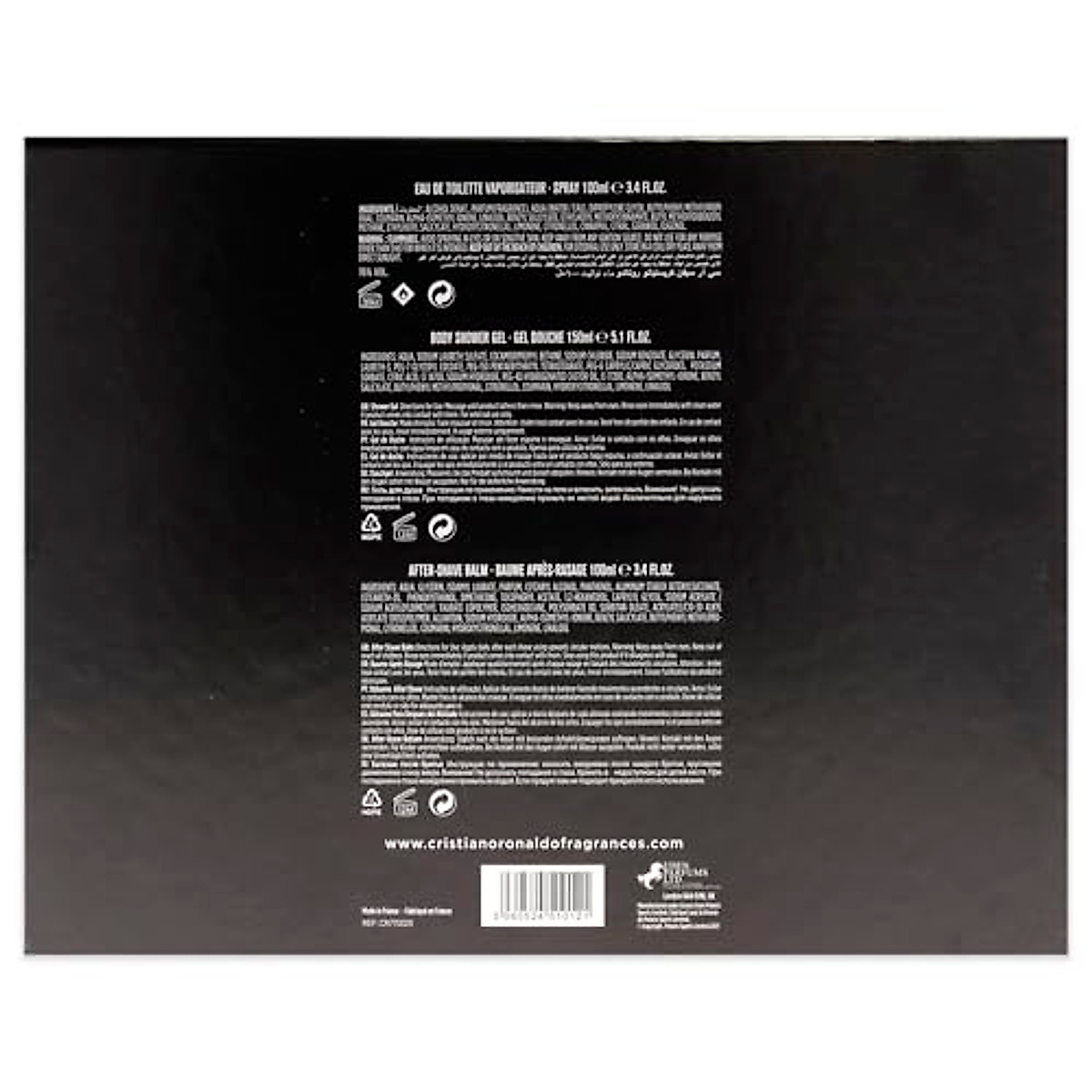 Cristiano Ronaldo CR7, 3 pc - Aftershave for Men - Woody Fragrance Body Spray and Shower Gel Gift Set for Men - Scent of Bergamot, Lavender, Cardamom