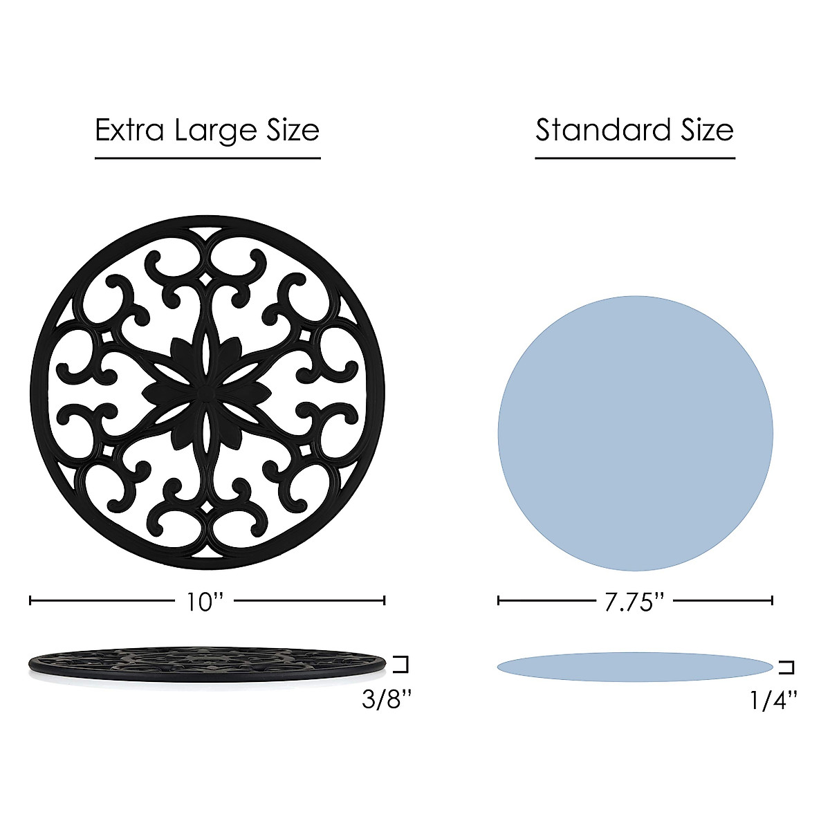 gasaré, Extra Large, Thick, 10" Silicone Trivets for Hot Dishes, Pots, and Pans, Hot Pads for Countertops, Dishwasher Safe, 10 x 1/4 Inches, Set of 3, Black