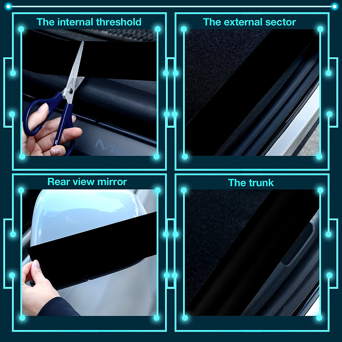 Marsui 3 Rolls 66 ft Vinyl Wrap for Car, Automotive Door Entry Guard Reflective Car Door Sill Protector Adhesive Tape for Chrome Delete Door Edge(2 inx32.8 ft, 2.8 inx16.4 ft, 4 inx16.4 ft,Vinyl)