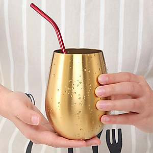 Father's Day Gift Mingcheng 17 oz Stainless Steel Stemless Wine Glass, Outdoor Portable Wine Tumbler for the Pool, Camping, Cookouts, Travel - Set of 2 Metal Drinking Cups(Gold)