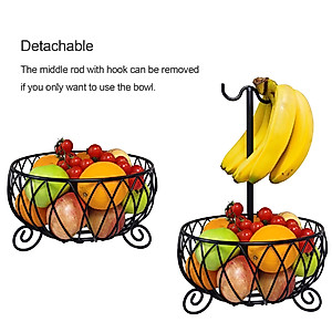 TREEZITEK Large Wire Fruit Basket Bowl Stand with Banana Hanger,Fruit Bowl with Banana holder Black