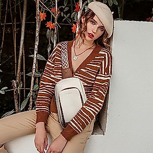 CLUCI Sling Bag for Women, Leather Crossbody Bags for Women Trendy, Fanny Pack for Men/Women, Large Sling Backpack Chest Bag, Cross body Bag Women for Travel Hiking Beige with Brown