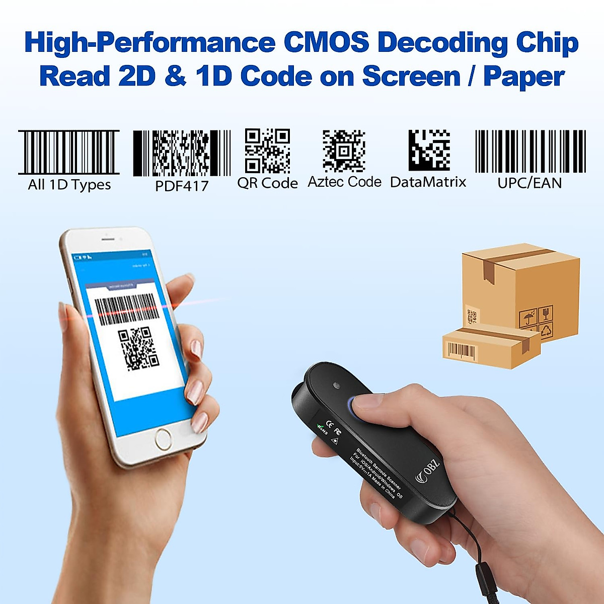 Mini 2D Bluetooth Barcode Scanner 2.4G Wireless Barcode Scanner, 2-in-1 Portable 1D 2D QR Code Scanner Work with iOS Android iPhone iPad Tablet Windows PC POS for Store Warehouse Inventory Library