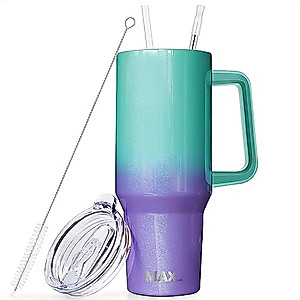 MaxBase 40 oz Tumbler Handle Straw Lid, Insulated Reusable Stainless Steel Travel Mug Keeps Drinks Cold up to 34 Hours, 100 Percent Leakproof Bottle Water, Iced Tea Coffee, Smoothie More BluePurple