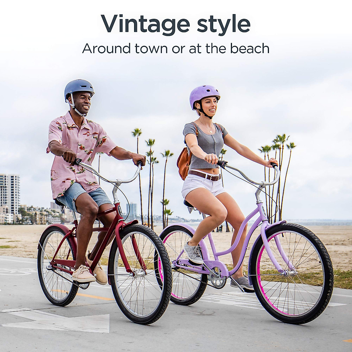 Schwinn Huron Beach Cruiser Bike for Adult, 3-Speed, Coaster Brake, 26-Inch Wheels, 17-Inch Step-Over Steel Frame, Full Front & Rear Fenders, Classic Handlebar, Red