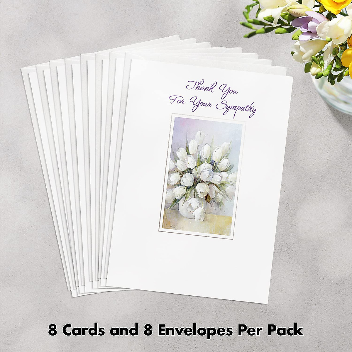 Designer Greetings Thank You for Your Sympathy Cards, Vase of Tulips (8 Sympathy Acknowledgement Thank-You Notes and Envelopes), 3.5" x 5.25", 000-07063-000