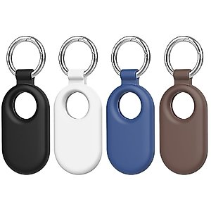 SZJCLTD for Samsung Galaxy SmartTag2 Case, 4 Pack Protective Silicone Case for Galaxy Smart Tag 2 with Key Ring for Keys, Wallet, Luggage, Pets (Black/White/Dark Blue/Brown)