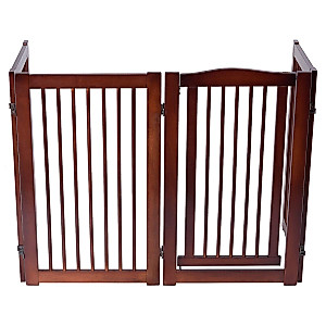 Giantex Freestanding Pet Gate with Door, 36inch 4 Panels Wooden Dog Gate with Walk Through Door, Foldable Pet Safety Puppy Fence Adjustable Pen for House Doorway Stairs