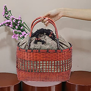 ERINGOGO Wicker Basket Woven Baskets Women Woven Bags Summer Beach Large Tote Bag Handmade Woven Shoulder Crossbody Handbag French Basket Bag Organizer Weaved Basket Woven Baskets