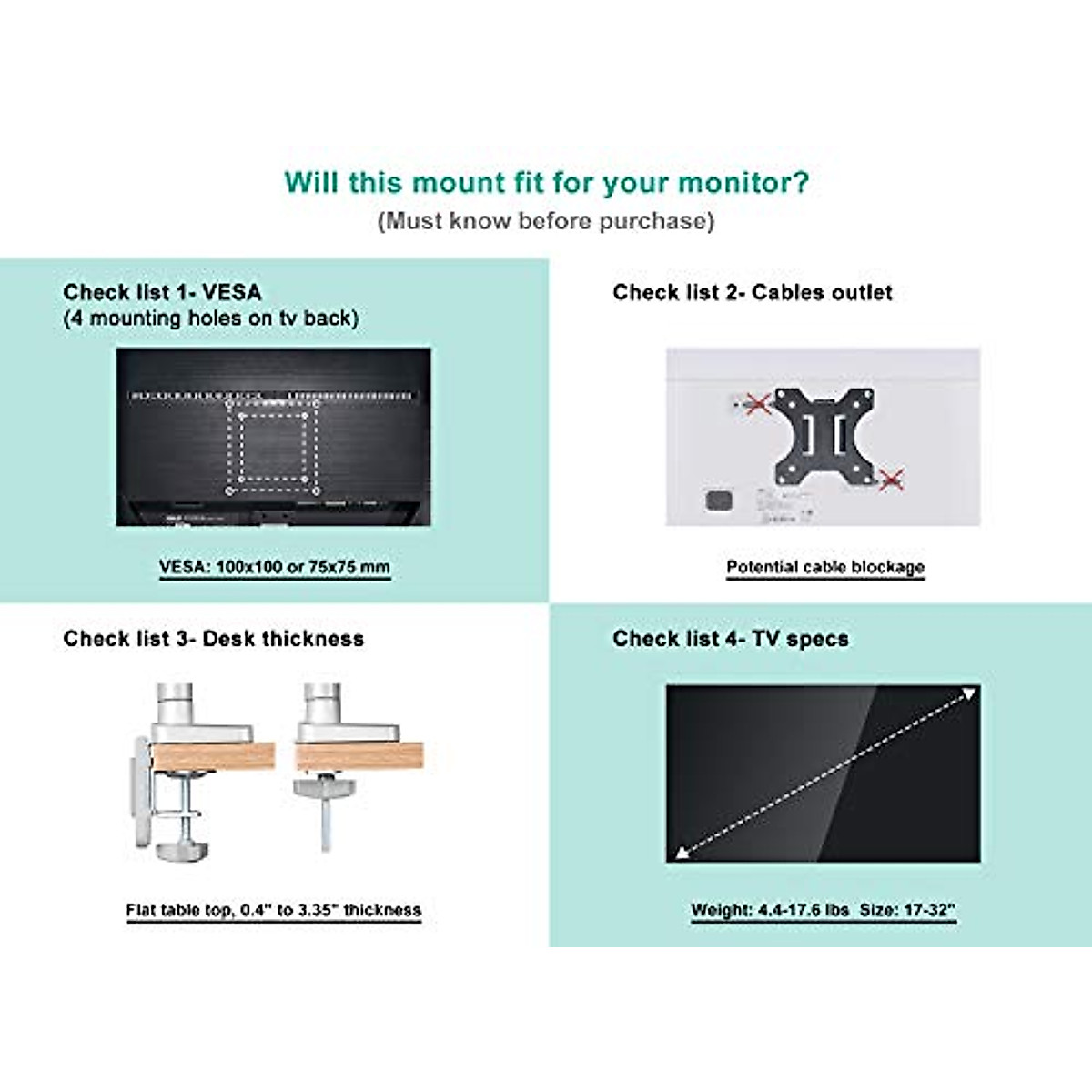 EleTab Single Monitor Desk Mount - Height Adjustable Single Monitor Stand Articulating Full Motion Swivel VESA Arm Fits for Computer Screen 17 to 32 inches, Hold up to 17.6 lbs