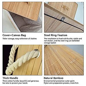 Laundry Hamper Bamboo, Large Clothes Storage Basket with Lid and Removable Liner, Freestanding Dirty Clothes Hamper Bin, Laundry Basket Organizer for Clothes Toys in the Dorm and Family