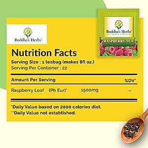 Buddha's Herbs Raspberry Leaf Tea, No Caffeine Tea, Pack of 2, 44 Tea Bags
