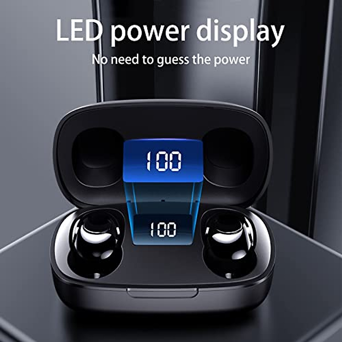 Upgraded Wireless Earbuds, Bluetooth Headphones with Mic,Noise Cancelling in-Ear Earphones, Light-Weight Earbuds with LED Display Charging Case for Sport, (Black)