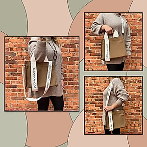 be kawa Tote Bag of Canvas Cotton Minimalist Handbag Perfect Pockets Medium Size Fashion Crossbody Bag Comfortable Strap (BROWN)