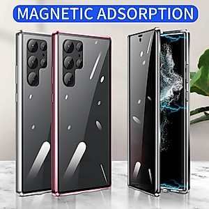 Jonwelsy Anti Peeping Case for Samsung Galaxy S22 Ultra, 360 Degree Front and Back Privacy Tempered Glass Cover, Anti SPY Screen, Anti Peep Magnetic Adsorption Metal Bumper for S22 Ultra (Silver)