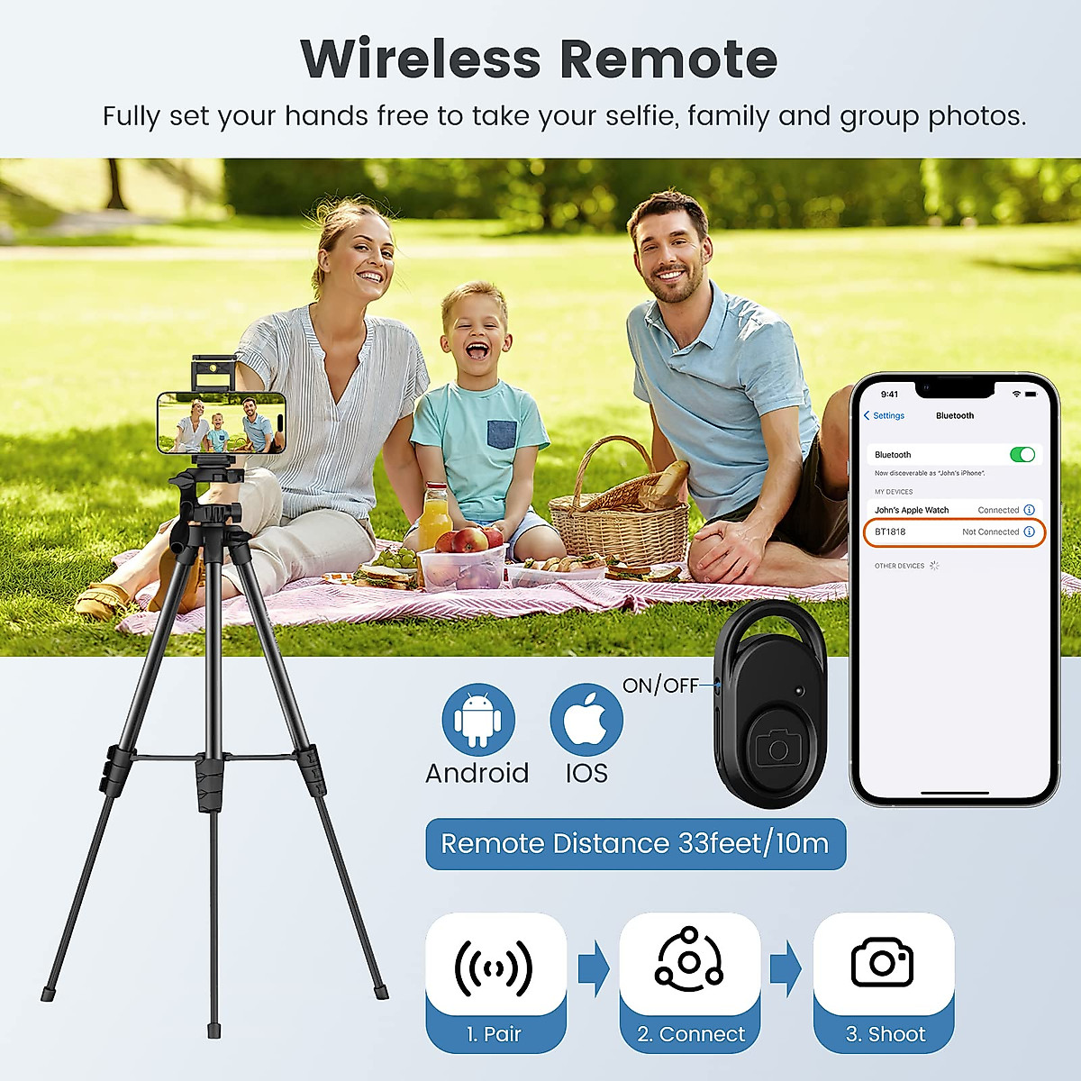 MoKo 60" Camera Tripod for Canon Nikon, Lightweight Aluminum DSLR Camera Stand Holder with Carrying Bag, Universal Phone Tablet Mount and Wireless Remote, Max Load 6.61 lbs, Black