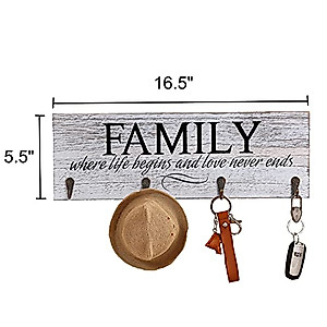 Key Holder for Wall Decorative,Key Hanger,Key Rack Whit 4 Metal Hook,Key Ring and Jewelry Rack Holder Family Home Decor Clearance,16.5*5.5inch, White…