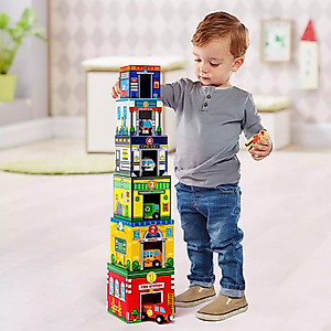 Atoylink Toddler Sorting and Stacking Toys with Magnetic Wooden Cars & Community Helpers, Baby Number Blocks Nesting Boxes Preschool Learning Montessori Toys for 1 2 3 Year Old Boys Girls Gift