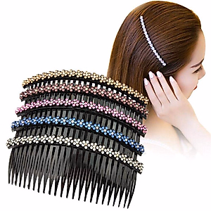 Aoxmas 5pcs 24 Teeth Hair Comb Clip Clamp for Lady Girls Hair Combs Rhinestone Hair Side Combs 4.72"