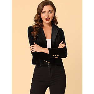Allegra K Women's 1 Button Velvet Blazer Lapel Business Office Christmas Crop Suit Jacket Small Black