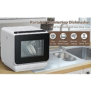 Agrestem Portable Dishwasher,Countertop Dishwasher with Water Tank, Dual Sprays,5 Programs,149℉ High Temp & Air Dry, Mini Dishwasher for RVs & Apartments