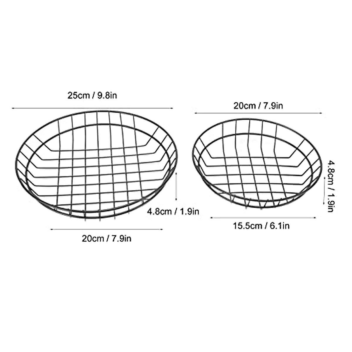 2pcs Fry Basket with Handle Grip,Stainless Steel French Fries Filter Net,Food Fryer Basket,Heavy Duty Frame French Chip Fry Basket for Snack Bar Restaurant(Round 20cm 25cm)
