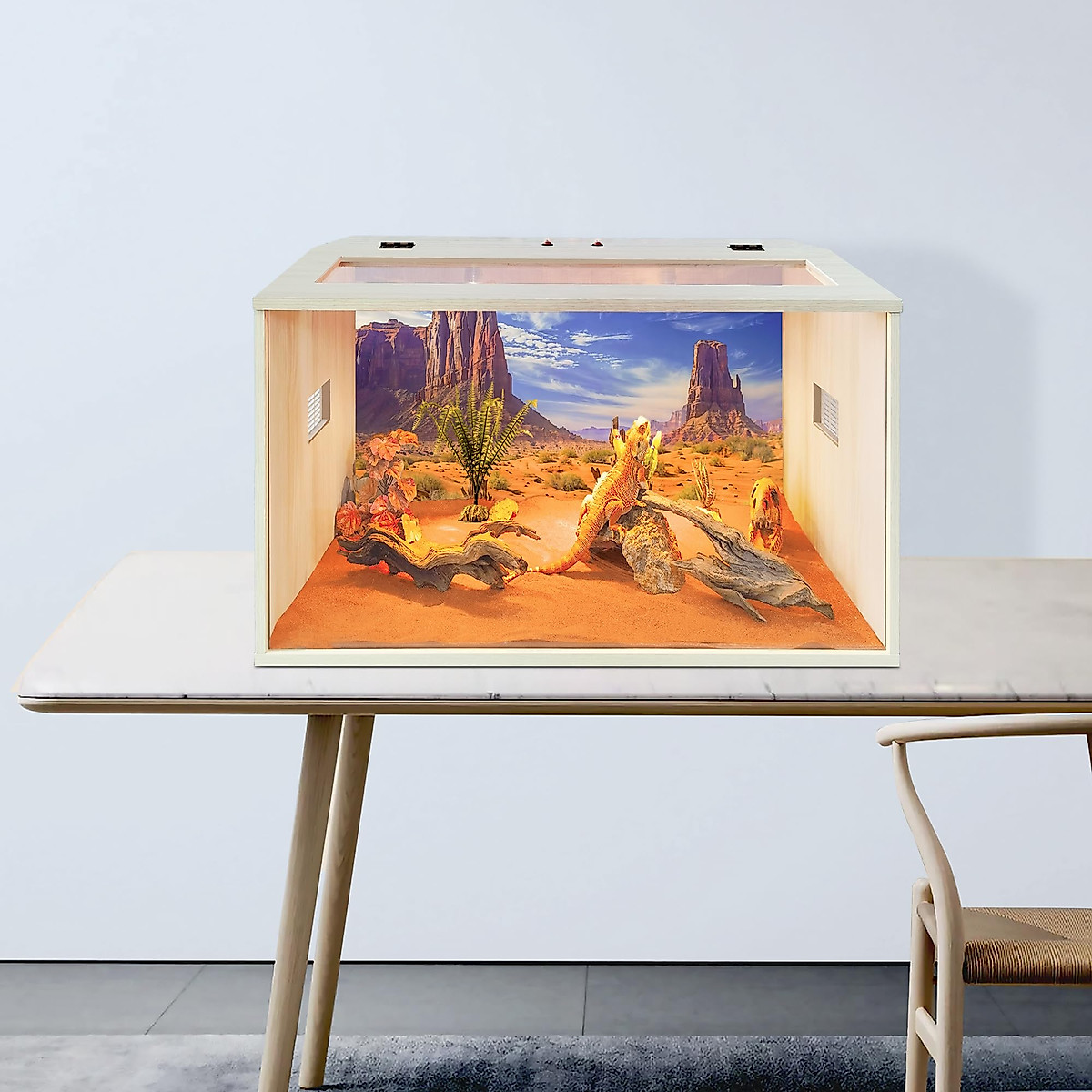 Prolee Reptile Terrarium, Lizard Tank Up to 68 Gallons, Bearded Dragon Tank with Roof Door, Snake Tank with Built-in Lamp Fixture and Switch (21 Gallon, 24" Long, Openable Wood Roof)