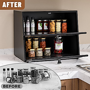 JUATPNIY Bread Boxes for Kitchen Counter Airtight Bread Storage Bread Container Large Wooden Farmhouse Bread Box with Window (Black)