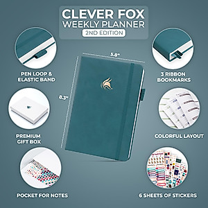 Clever Fox Planner 2nd Edition – Colorful Weekly & Monthly Goal Planner, Time Management & Productivity Organizer, Undated, A5 (Dark Teal)
